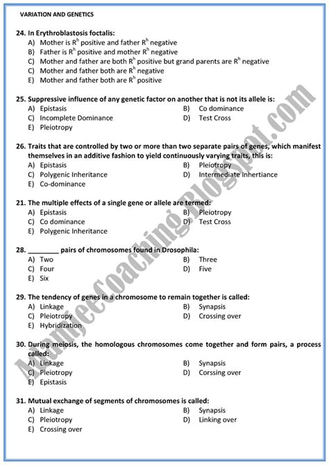 Adamjee Coaching Biology Mcqs Xii Variations And Genetics Mcqs