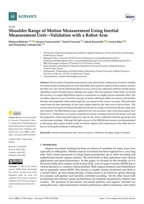 Pdf Shoulder Range Of Motion Measurement Using Inertial Measurement Unit—validation With A
