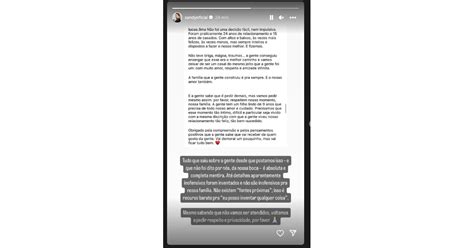 Foto Sandy Reage A Rumor De Desist Ncia Em Separa O Com Postagem Nos Stories Purepeople