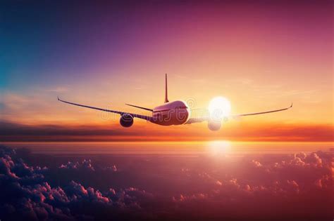 Airplane Flying In The Sky Passenger Airline Travel And Tourism Stock