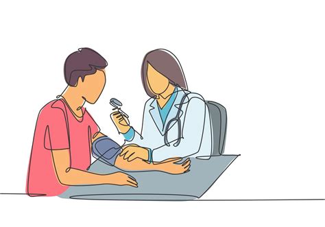 One Continuous Single Line Drawing Of Young Female Doctor Check The