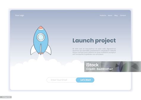 시작 비즈니스 프로젝트 시작 헤더 방문 페이지 템플릿의 성공적인 시작 로켓 발사 및 Ui 웹 등록 양식 배너 흰색 배경에 평면 윤곽선 현대 벡터입니다 로켓에 대한 스톡 벡터
