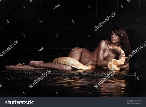 Beautiful Woman Lying Python Water Stock Photo Shutterstock