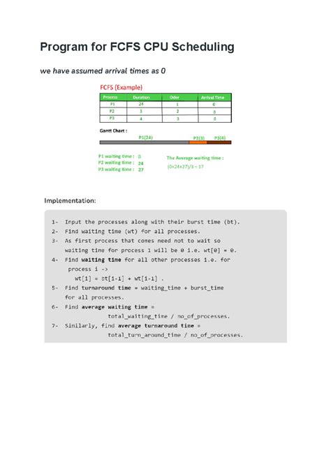Program For Fcfs Cpu Scheduling Studocu