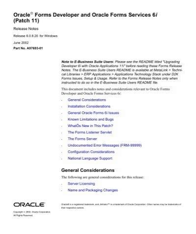 Oracle Forms Developer And Oracle Forms Services 6i Patch 11