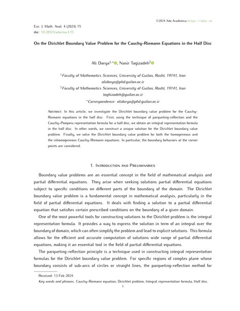 Pdf On The Dirichlet Boundary Value Problem For The Cauchy Riemann