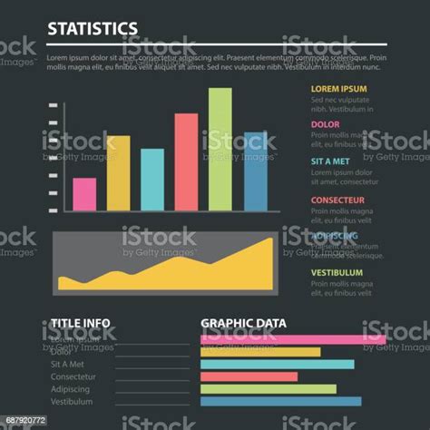 추상적인 사업 평면 스타일 Infographics 개념 어두운 배경 템플릿 영역 차트 막대 그래프 데이터 통계 정보 그래픽 웹