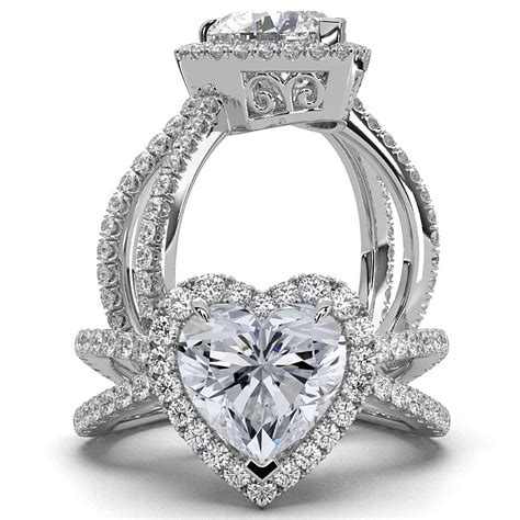 Halo Pave Split Band Filigree Heart Diamond Engagement Ring 14k White