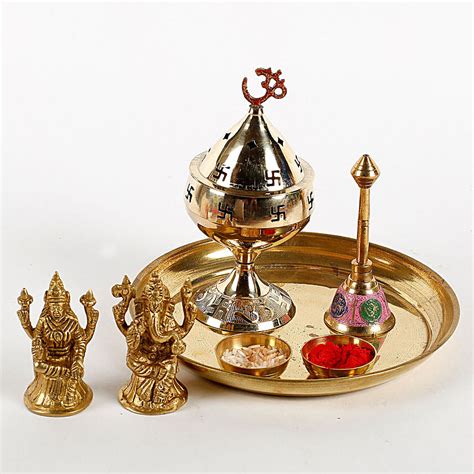 Buysend Brass Diwali Pooja Thali Combo Online Fnp