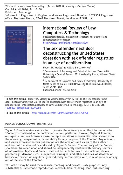 Pdf The Sex Offender Next Door Deconstructing The United States