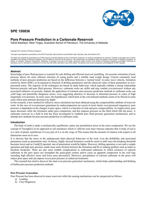 Pdf Pore Pressure Prediction In A Carbonate Reservoir