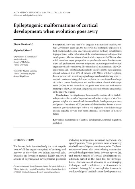 Pdf Epileptogenic Malformations Of Cortical Development When Evolution Goes Awry