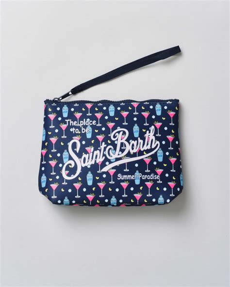 Pochette Mc2 Saint Barth Aline Blu In Neoprene Con Fantasia Cosmopolitan