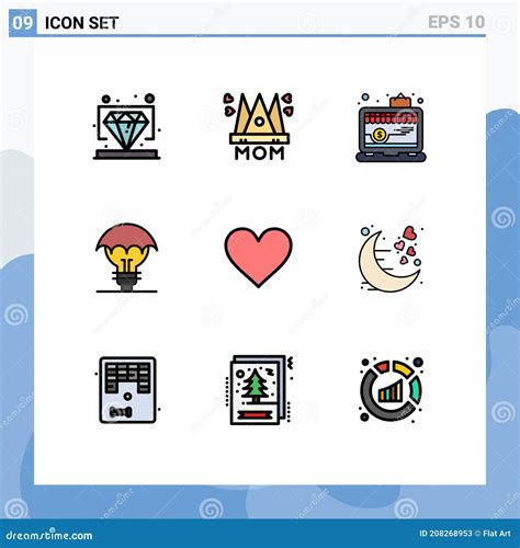 Mobile Interface Filledline Flat Color Set Of 9 Pictograms Of Patent Defence Woman Copyright