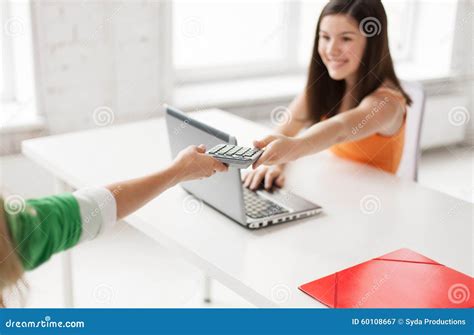 Babes With Laptop Sharing Calculator At Babe Stock Image Image Of Knowledge High