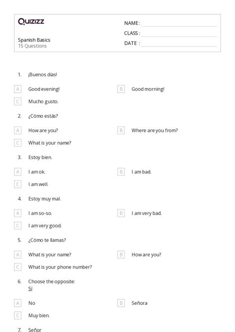 50 Spanish Worksheets For 7th Grade On Quizizz Free And Printable