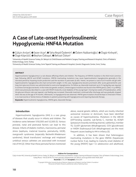 Pdf A Case Of Late Onset Hyperinsulinemic Hypoglycemia Hnf4a Mutation
