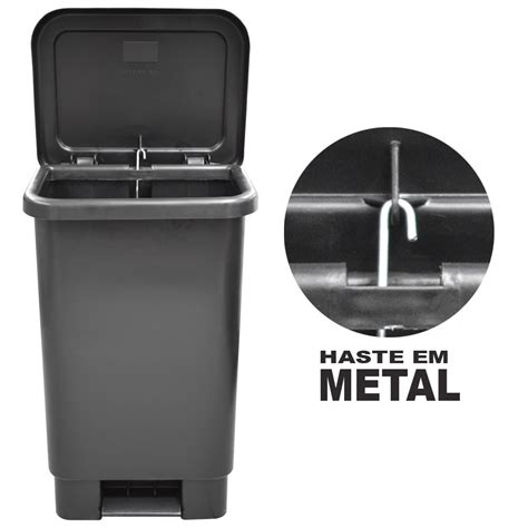 Lixeira Plástica 50 Litros Pedal E Haste Reforçada Preta Shopee