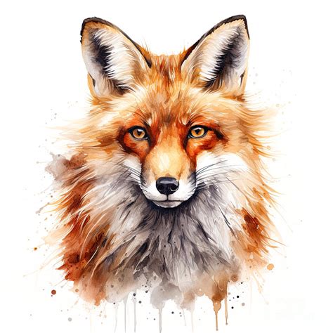 Beautiful Red Fox Portrait Isolated On White Background Digital