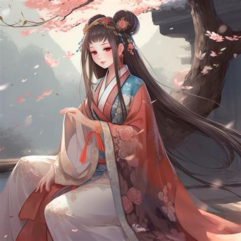 Premium Ai Image Anime Girl In A Kimono Sitting Under A Tree With A