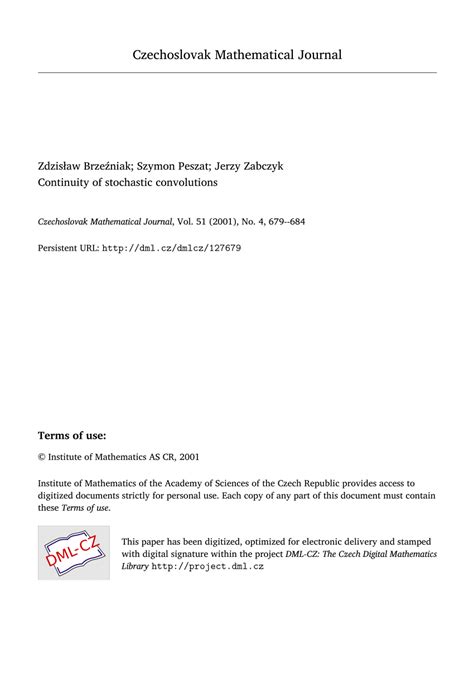Pdf Continuity Of Stochastic Convolutions