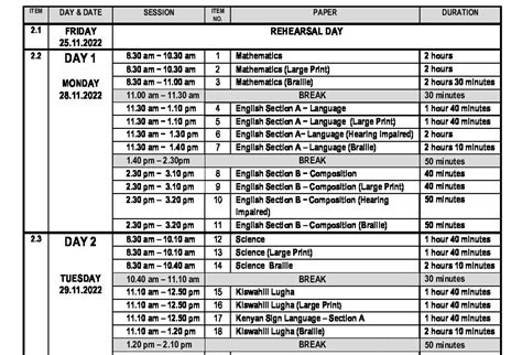 2022 Kcpe Examination Timetable And Instructions Enhanced Education Group