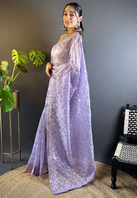 Buy Embroidered Net Saree In Purple Online Spf13252 Utsav Fashion