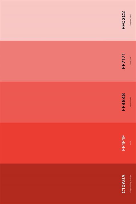 15 Shades Of Red Color Palette Color Palette With Engineering Orange