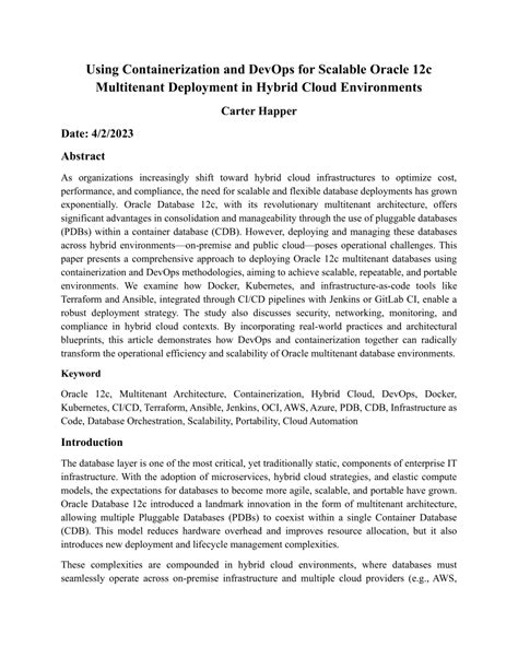 Pdf Using Containerization And Devops For Scalable Oracle 12c Multitenant Deployment In Hybrid