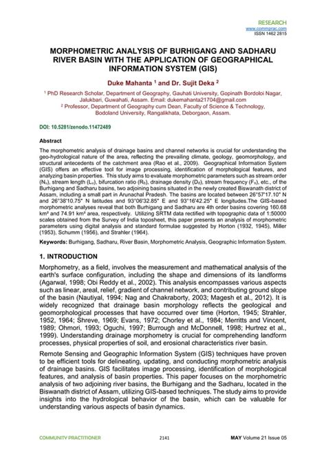 Morphometric Analysis Of Burhigang And Sadharu River Basin With The