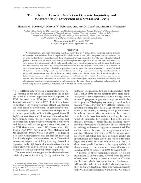 Pdf The Effect Of Genetic Conflict On Genomic Imprinting And