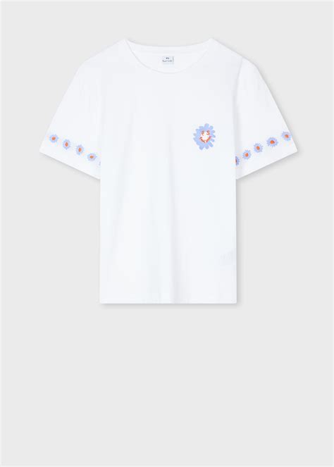 Womens White Ps Daisy Embroidery T Shirt