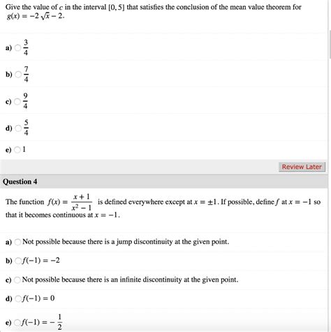 Solved Give The Value Of C In The Interval That Chegg
