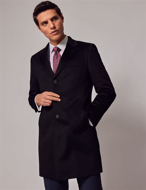 Mens Black Wool Overcoat With Back Vent Hawes And Curtis