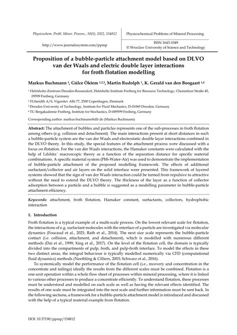 Pdf Proposition Of A Bubble Particle Attachment Model Based On Dlvo