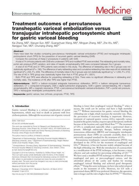 Pdf Treatment Outcomes Of Percutaneous Transhepatic Variceal
