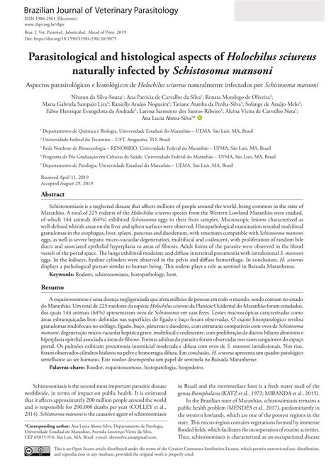 Pdf Parasitological And Histological Aspects Of Holochilus Sciureus