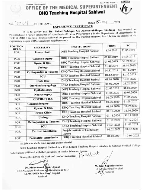 Anesthesia Experience Certificate Pdf
