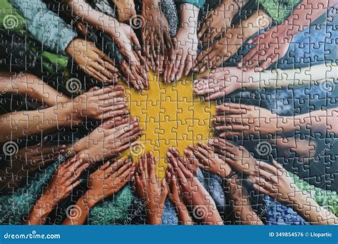Interlocking Puzzle Pieces Forming Colorful Hands Symbolize Unity