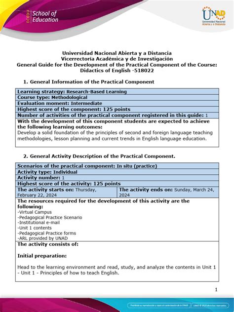 Guide For The Development Of The Practical Component Unit 1 Phase 2