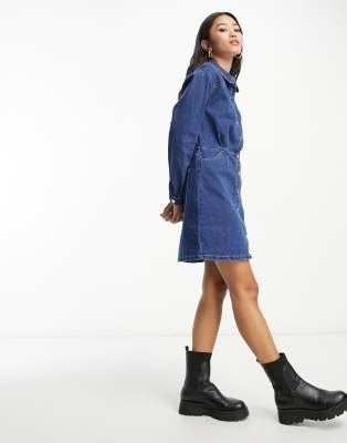 Only Belted Denim Dress In Blue ASOS