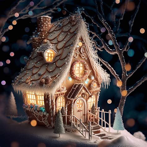 Фото Сказочный зимний домик в ночи