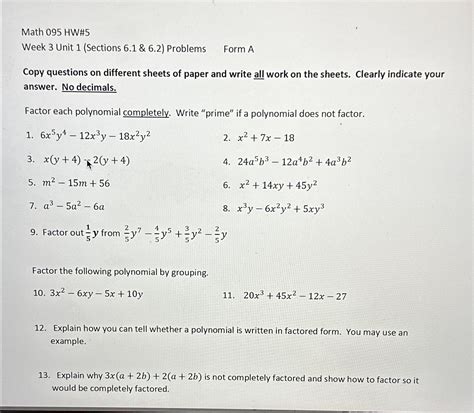 Solved Math 095 ﻿hw5week 3 ﻿unit 1 Sections 61 ﻿and 62