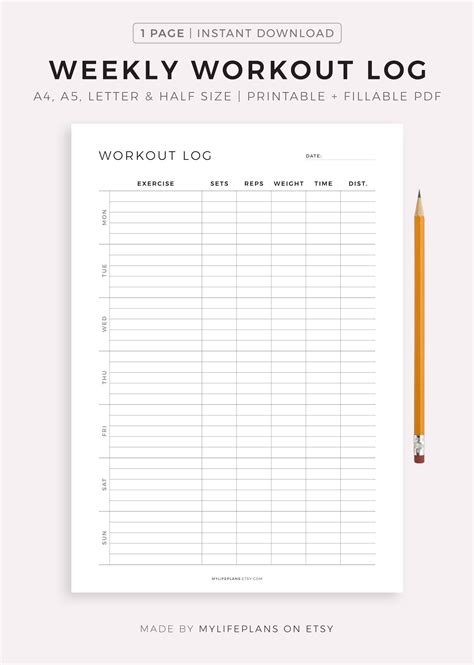 Weekly Workout Log Printable Template Daily Workout Planner Worksheets Library