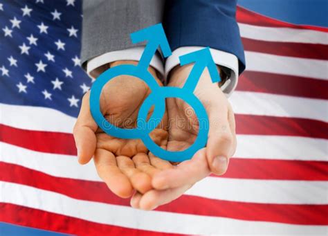 Close Up Of Happy Male Gay Couple With Love Symbol Stock Image Image