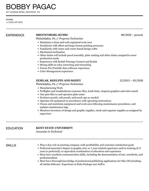 Prepress Technician Resume Samples Velvet Jobs