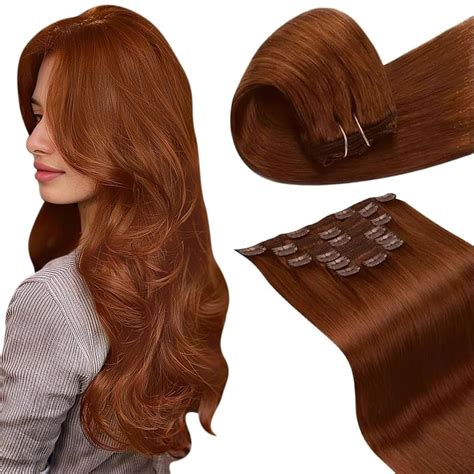 Laavoo Human Hair Clip In Extensions Auburn Brown Clip In