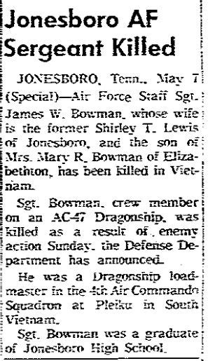 East Tennessee Veterans Memorial Association — Bowman James E
