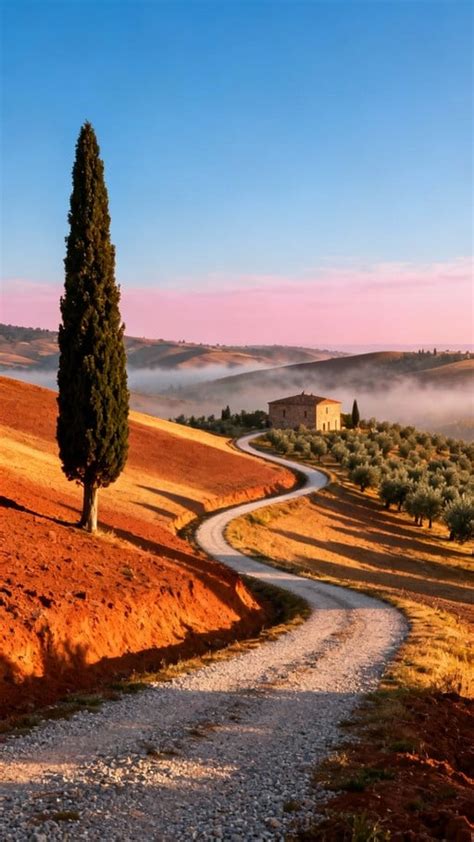 Free Misty Tuscan Morning Image Tuscany Cypress Landscape