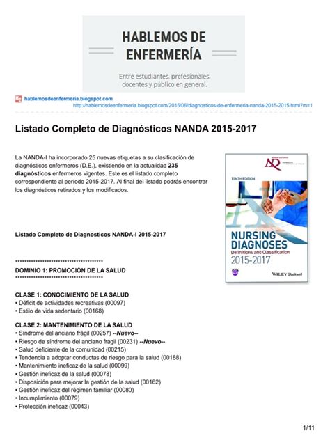 Listado Completo de Diagnósticos Nanda 2015-2017 | PDF